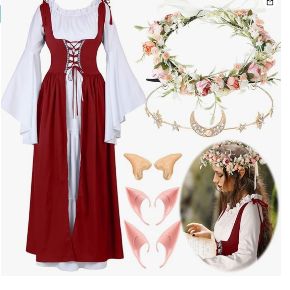 Renaissance Dress Costume With Elf Ears, Moon Head Ch… - Gem